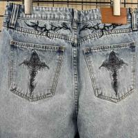China OEM ODM Men's Regular Fit Denim Jeans , Straight Leg Denim Jeans With Rhinestone And Embroidery for sale