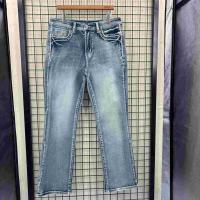 China Comfort Medium Wash Straight Leg Denim Jeans Full Length With Heavy Stitch Top Stitch for sale