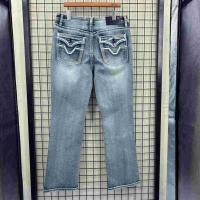 China Comfort Medium Wash Straight Leg Denim Jeans Full Length With Heavy Stitch Top Stitch for sale