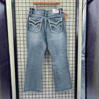 China Comfort Medium Wash Straight Leg Denim Jeans Full Length With Heavy Stitch Top Stitch for sale