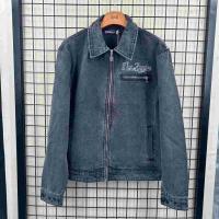 China Customized Men'S Embroidered Denim Jacket Acid Wash With Printed Logos for sale