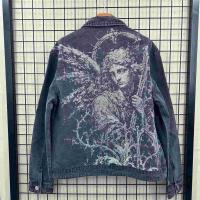 China Customized Men'S Embroidered Denim Jacket Acid Wash With Printed Logos for sale