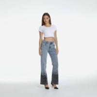 China Full Length Soft Flared Denim Jeans 100% Cotton Five Pocket Denim Jeans for sale