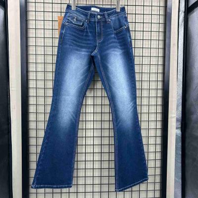 China OEM ODM Women's Stretch Bootcut Jeans , Dark Indigo Comfort Fit Denim Jeans for sale