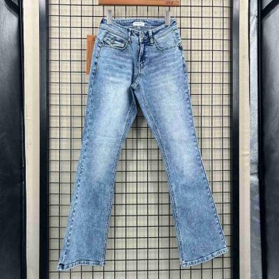 China High Rise Women's Bootcut Jeans , Light Blue Enzyme Stone Wash Bootcut Jeans for sale