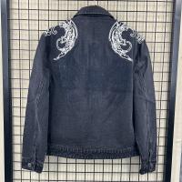 China Men'S Heavyweight Denim Jacket , Rigid Dark Wash Jacket Customized Graffiti Print for sale