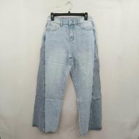 China Women'S Patchwork Wide Leg Jeans , Light And Medium Blue Contrast Denim Jeans , Two Tone Relaxed Fit Trousers for sale