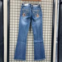 China Vintage Women's Bootcut Jeans Sand Wash Medium Blue Denim Jeans for sale
