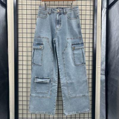 China Men'S Heavyweight Carpenter Denim Jeans  , Light Blue Enzyme Wash Loose Fit Denim Jeans for sale