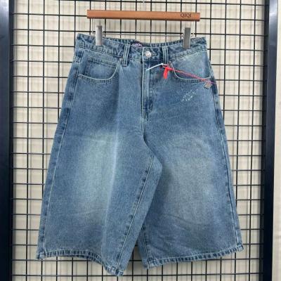 China Sandblasted Men's Light Blue Denim Shorts , Vintage Faded Summer Casual Jean Shorts for sale