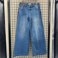 China Women'S Relaxed Fit Wide Leg Jeans Allover Scattered Mixed Metal Stud Embellishment Along Front Side for sale