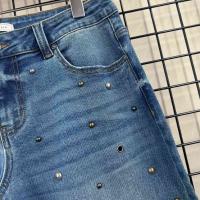 China Women'S Relaxed Fit Wide Leg Jeans Allover Scattered Mixed Metal Stud Embellishment Along Front Side for sale