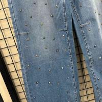 China Women'S Relaxed Fit Wide Leg Jeans Allover Scattered Mixed Metal Stud Embellishment Along Front Side for sale
