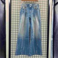 China Women's High Rise Straight Fit Jeans Patterned Hand Sanding Effect Casual Full Length Denim Jeans for sale