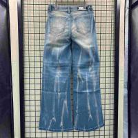 China Women's High Rise Straight Fit Jeans Patterned Hand Sanding Effect Casual Full Length Denim Jeans for sale