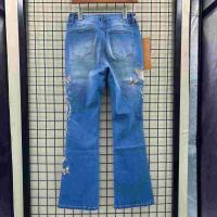 China Women's Bootcut High Waist Flared Jeans Medium Blue Denim Jeans with Heavy Embroidery for sale