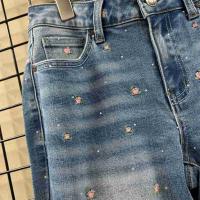 China OEM ODM Women's Stretch Bootcut Jeans , Medium Blue Sand Wash Flared Denim Jeans for sale
