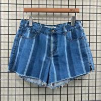 China Women's Mid Rise Denim Shorts Customized Stripe Print Frayed Hem Relaxed Summer Style for sale