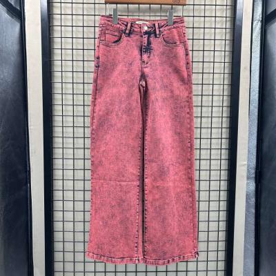 China Junior Denim Stretch Straight Jeans , Red Garment Dyed Comfort Fit Denim Jeans for sale