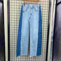 China Women'S Two Tone Wide Leg Jeans , Light Blue And Dark Indigo Color Block Denim Jeans for sale