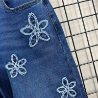China Junior Patchwork Applique Wide Leg Jeans , Medium Blue Stone Washed Denim Jeans for sale