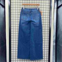 China Junior Patchwork Applique Wide Leg Jeans , Medium Blue Stone Washed Denim Jeans for sale