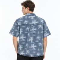 China Men's Regular Fit Denim Shirt Soft Breathable Material With Customize Print Button Up for sale