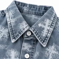 China Men's Regular Fit Denim Shirt Soft Breathable Material With Customize Print Button Up for sale