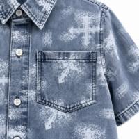 China Men's Regular Fit Denim Shirt Soft Breathable Material With Customize Print Button Up for sale