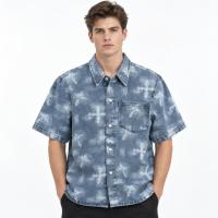China Men's Regular Fit Denim Shirt Soft Breathable Material With Customize Print Button Up for sale