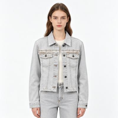 China Women'S Vintage Stone Wash Offwhite Denim Shirt / Jacket Relaxed Fit Button Up Casual / Streetwear Top for sale