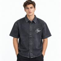 China OEM ODM Men'S Black Denim Shirts Long Sleeves Slim Fit Garment Dyed Casual Button Up Top for sale