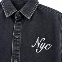 China OEM ODM Men'S Black Denim Shirts Long Sleeves Slim Fit Garment Dyed Casual Button Up Top for sale