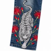 China Relaxed Fit Denim Jeans , Men'S Whiskered Sand Wash Jeans With Heavy Embroidery for sale