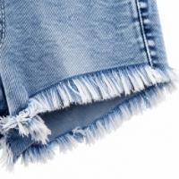 China Mid Rise Frayed Hem Denim Shorts Heavy Embroidery High Rise Relaxed Fit Denim Shorts for sale
