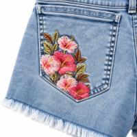 China Mid Rise Frayed Hem Denim Shorts Heavy Embroidery High Rise Relaxed Fit Denim Shorts for sale