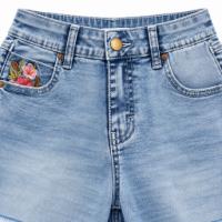 China Mid Rise Frayed Hem Denim Shorts Heavy Embroidery High Rise Relaxed Fit Denim Shorts for sale