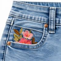 China Mid Rise Frayed Hem Denim Shorts Heavy Embroidery High Rise Relaxed Fit Denim Shorts for sale