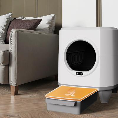 China 80L Automatic Cat Litter Box Radar Gravity Infrared Induction Anti-Pinch Plastic Toilet Easy Clean Eco-Friendly for sale