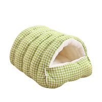 China Checkered Enclosed Wool Soft Cat Bed with Removable Washable Plush Lining 50x40x30cm Cozy Pet Furniture for sale