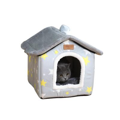 China Cozy Wool Cat House Star Pattern Soft Warm Indoor Removable Washable 40x40x35cm Pet Bed for sale