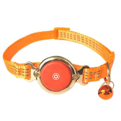 China Smart Pet Collar for Cats Orange Webbing Round Power Button Bell Adjustable Metal Buckle 216g for sale