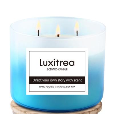 China Pure healing fragrance under blue sky and white clouds Private Label Candle Luxitrea Candle 3 Wicks Scented Candle 10oz for sale