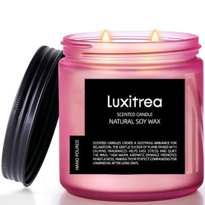 China Luxitrea Candle Scented Soy Wax Candle 11oz 2 Wick 70H Burn Time Peppermint Rose Fresh and Fragrant Flavor for sale