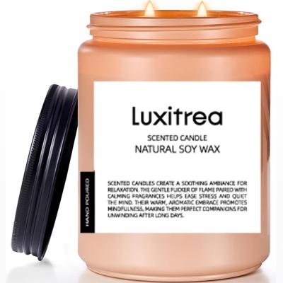 China Luxitrea Candle Neutral Wood Modified Cedar Scented Candle 14oz 2 Wick 110 Hours Long Lasting Candle Scented Soy Wax Candle for sale