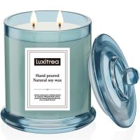 China Handmade Soy Wax Candle Frosted Glass Jar Natural Scented Long Lasting Eco Friendly Candle Ideal for Home and Decoration for sale