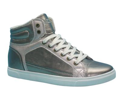 China Men's High Top Skate Shoes Shiny Silver PU Leather Lace Up Size 40-45 for sale