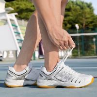 China Custom Tennis Badminton Shoes Anti-Slip Size 36-47 Breathable Mesh Microfiber Upper for sale