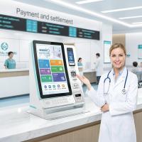 China OEM Factory | 23.6-inch Large Hospital Self-Service Kiosk, Equipped with Facial Recognition Camera, Keypad, A4 Report Printer, Patient ID Card & Social Security Card Reader for sale