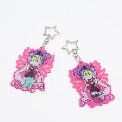 China Custom Clear Printed Double Glitter Epoxy Resin Acrylic Charms Keychain for Gift with Star Clasp for sale